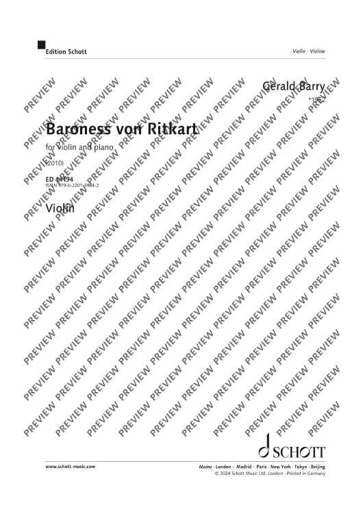 Baroness von Ritkart - Score and Parts" Sheet Music for Violin And ...