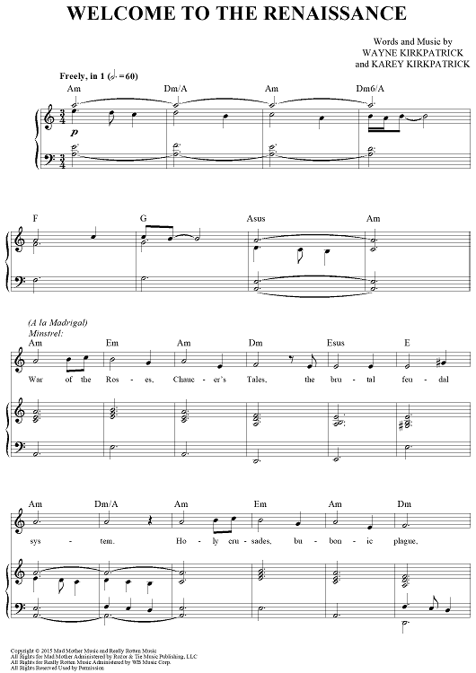 Welcome to the Renaissance" Sheet Music for Piano/Vocal/Chords - Sheet ...
