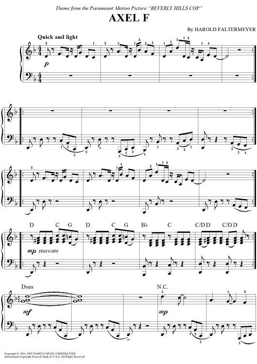 Axel F" Sheet Music for Easy Piano/Chords - Sheet Music Now