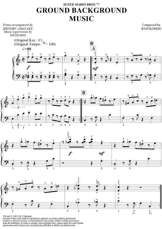 Super Mario Bros.™: Ground Background Music" Sheet Music for Easy Piano ...