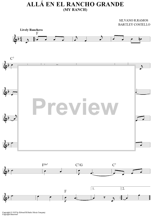 Allá En El Rancho Grande (My Ranch)" Sheet Music for Lead Sheet - Sheet ...