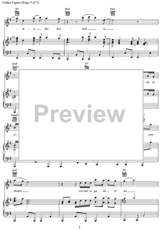 Father Figure" Sheet Music by Taylor Swift for Piano/Vocal/Chords ...