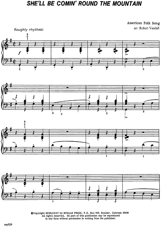 She'll Be Comin' Round the Mountain" Sheet Music for Piano Duet - Sheet ...