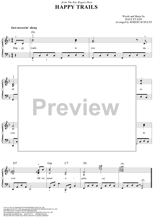 Happy Trails" Sheet Music by Roy Rogers; Dale Evans for Easy Piano ...