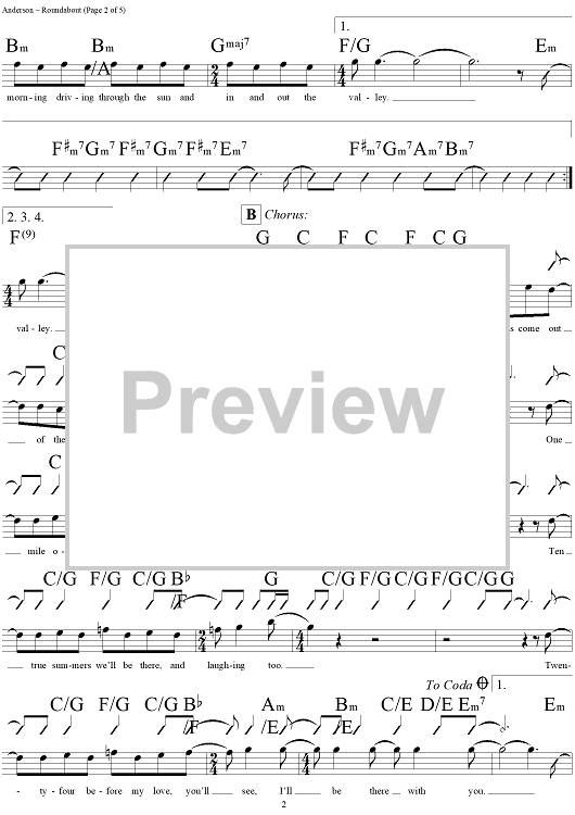 Roundabout" Sheet Music by Yes for Lead Sheet - Sheet Music Now