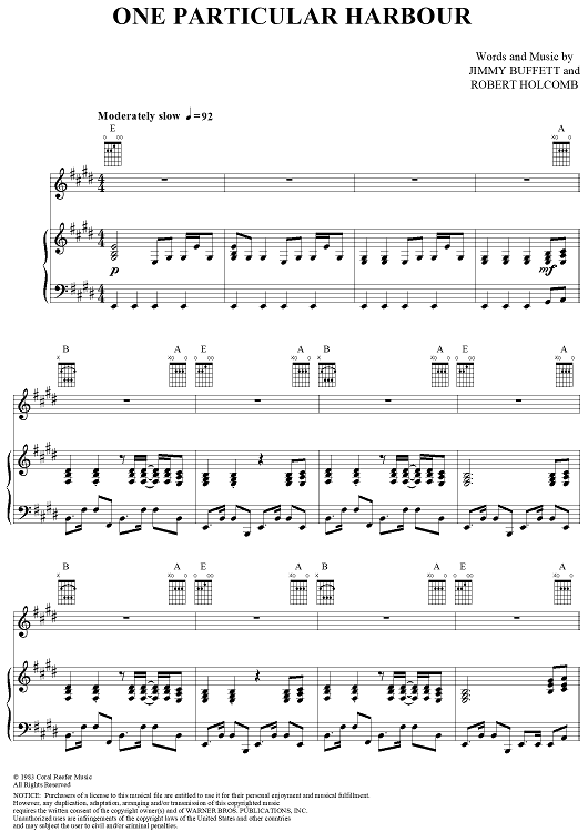 One Particular Harbour" Sheet Music by Jimmy Buffett for Piano/Vocal ...
