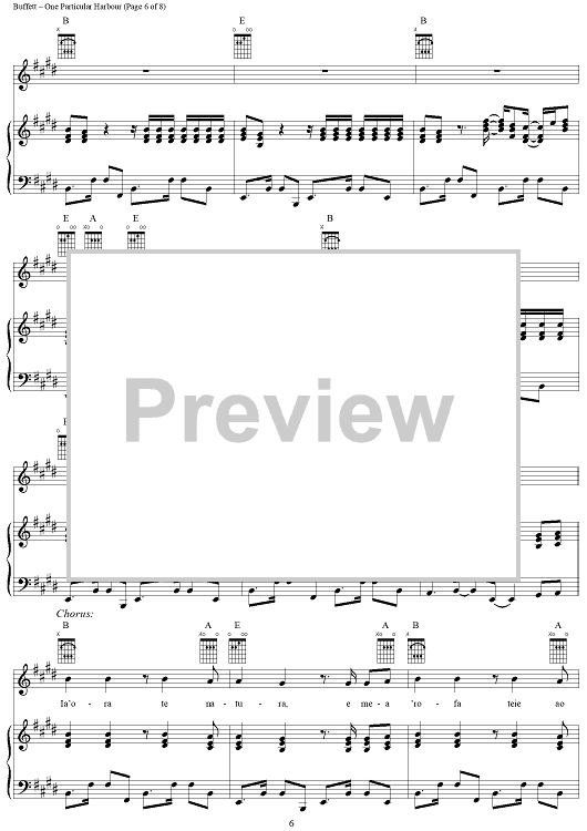 One Particular Harbour" Sheet Music by Jimmy Buffett for Piano/Vocal ...