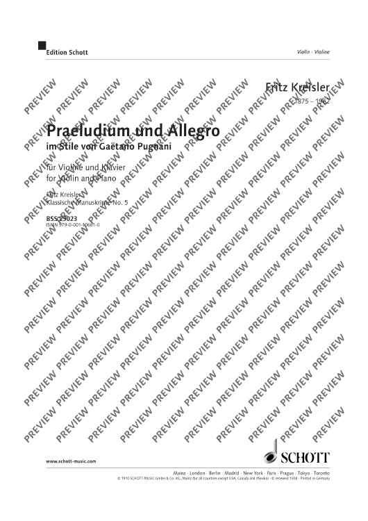 Praeludium and Allegro" Sheet Music for Violin And Piano - Sheet Music Now