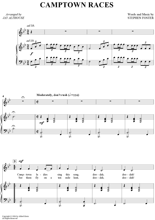Camptown Races" Sheet Music for Piano/Vocal - Sheet Music Now