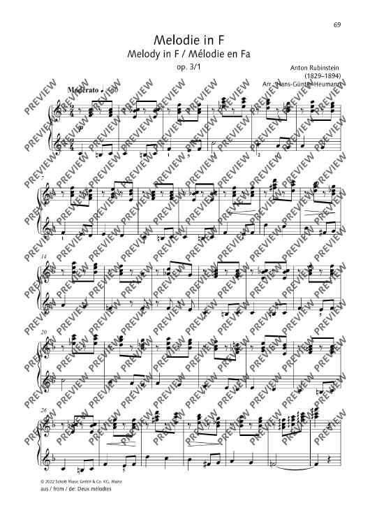 Melody in F" Sheet Music for Piano (4 Hands) - Sheet Music Now