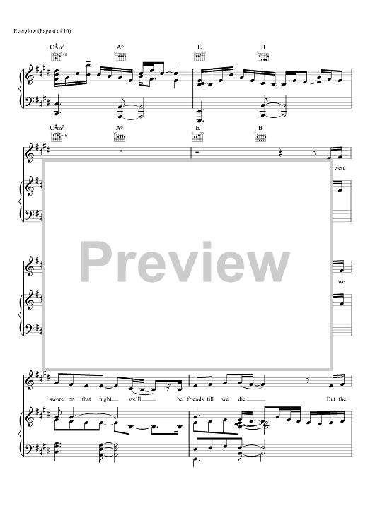 Everglow" Sheet Music by Coldplay for Piano/Vocal/Chords - Sheet Music Now