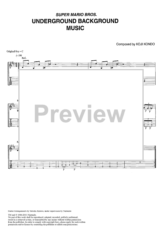 Super Mario Bros.: Underground Background Music" Sheet Music for Guitar ...