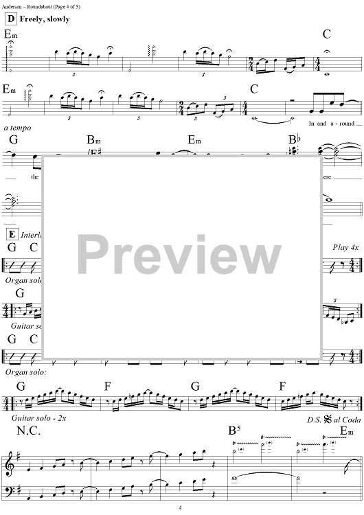 Roundabout" Sheet Music by Yes for Lead Sheet - Sheet Music Now