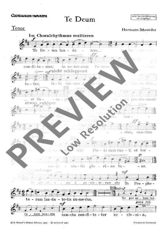 Te Deum - Tenor" Sheet Music for Mixed Choir (ssatbb) A Cappella Or With Organ Or Brass ...