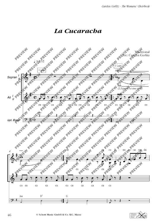 La Cucaracha" Sheet Music for Female Choir (ssaa) - Sheet Music Now