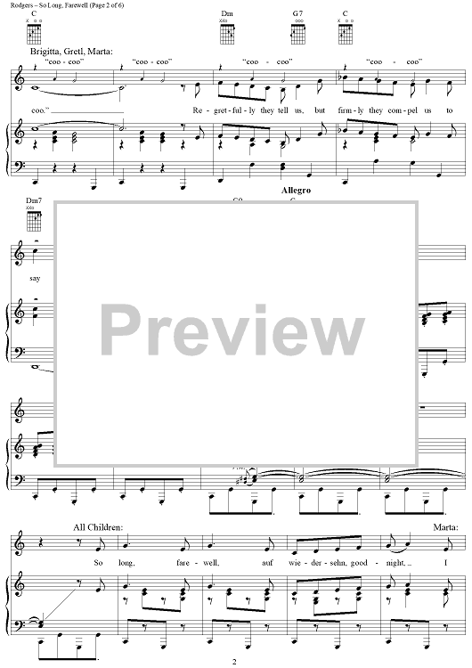 So Long, Farewell" Sheet Music for Piano/Vocal/Chords - Sheet Music Now