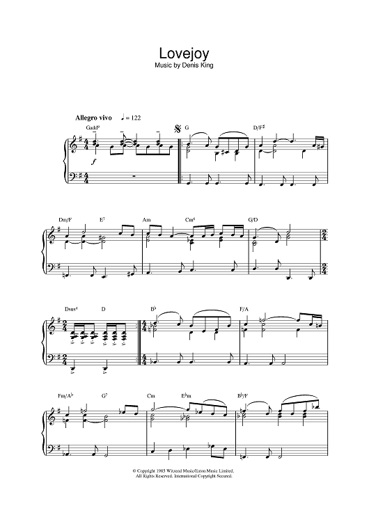 Lovejoy (Theme From)" Sheet Music by Denis King for Piano - Sheet Music Now