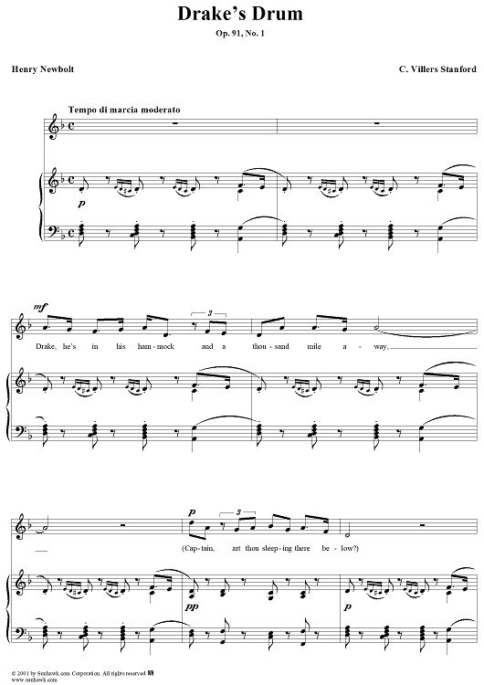 Drake's Drum, Op. 91, No. 1" Sheet Music for Piano/Vocal - Sheet Music Now