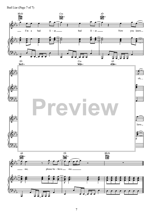 Bad Liar" Sheet Music by Selena Gomez for Piano/Vocal/Chords - Sheet ...