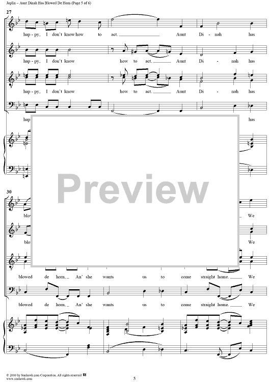 Treemonisha, No. 18: Aunt Dinah Has Blowed De Horn" Sheet Music for ...