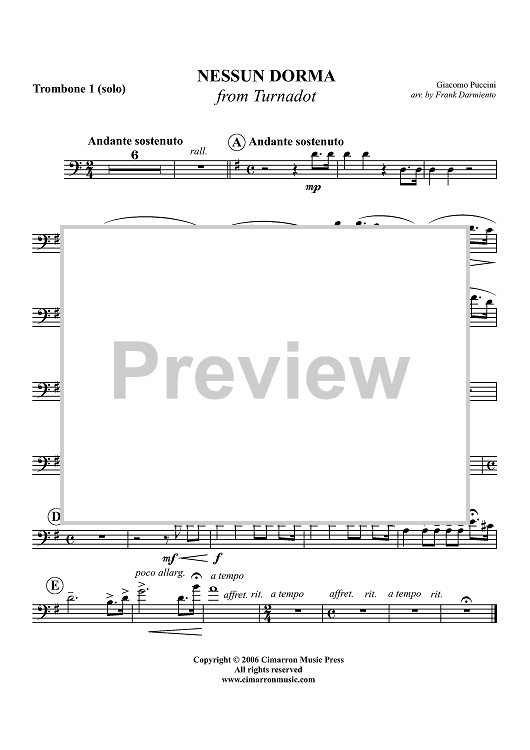 Nessun Dorma - Trombone 1 (Solo)" Sheet Music for Trombone Octet - Sheet Music Now