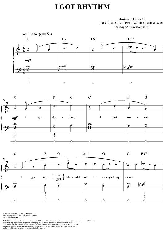 I Got Rhythm" Sheet Music for Easy Piano - Sheet Music Now