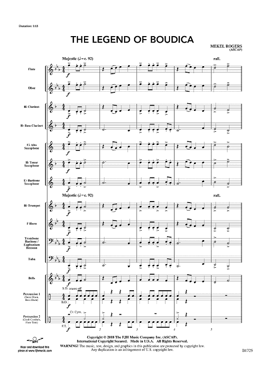 The Legend of Boudica - Score" Sheet Music for Concert Band - Sheet Music Now