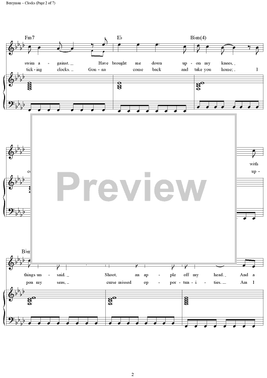 Clocks" Sheet Music by Coldplay for Piano/Vocal/Chords - Sheet Music Now