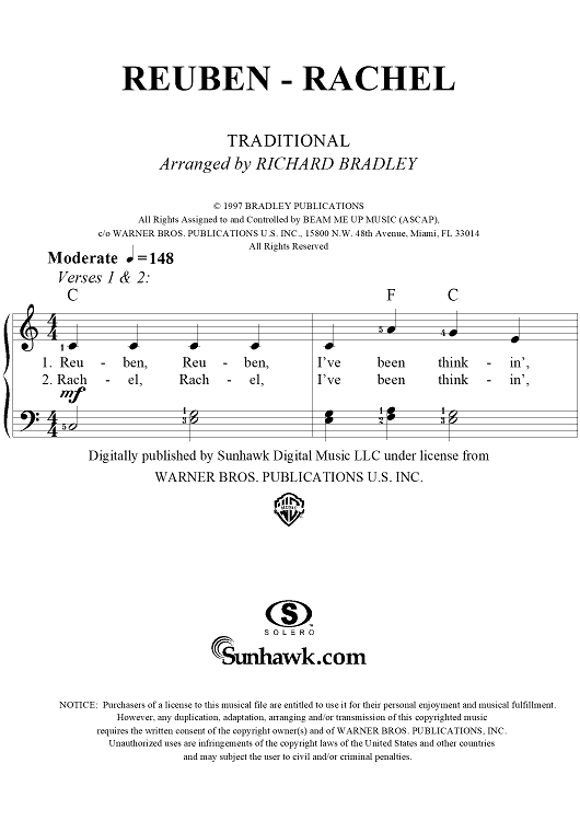 Reuben - Rachel" Sheet Music for Easy Piano/Vocal - Sheet Music Now
