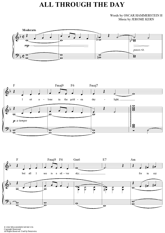 All Through the day" Sheet Music for Piano/Vocal/Chords - Sheet Music Now
