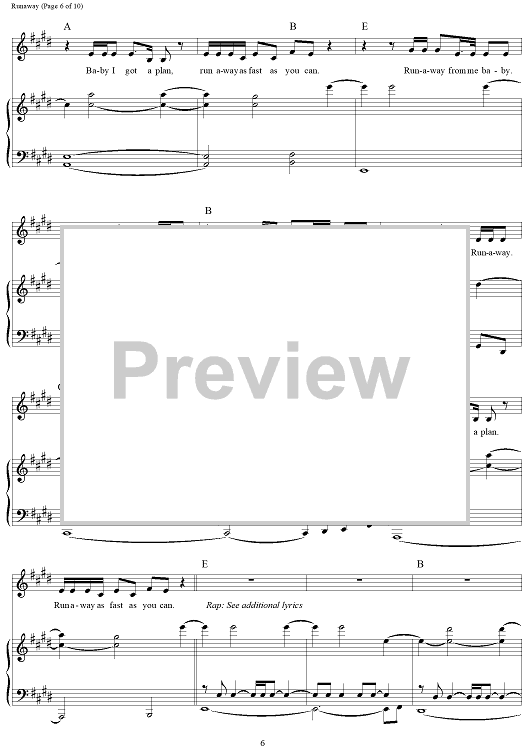 Runaway" Sheet Music by Kanye West for Piano/Vocal/Chords - Sheet Music Now