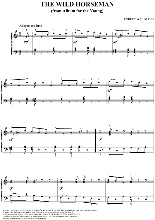 The Wild Horseman" Sheet Music for Easy Piano - Sheet Music Now