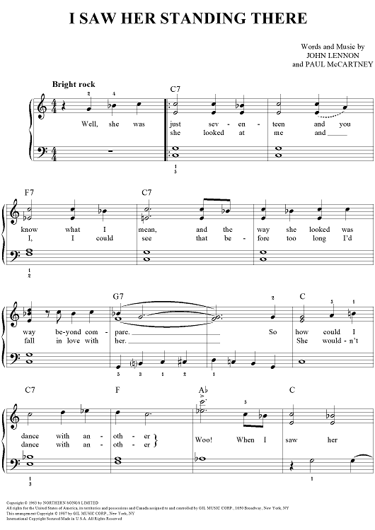 I Saw Her Standing There" Sheet Music by The Beatles for Easy Piano ...