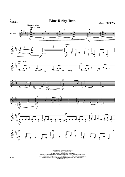 Blue Ridge Run - Violin 2" Sheet Music for Orchestra - Sheet Music Now