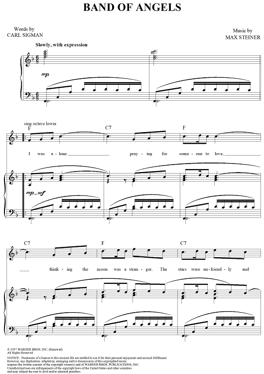 Band of Angels" Sheet Music for Piano/Vocal/Chords - Sheet Music Now