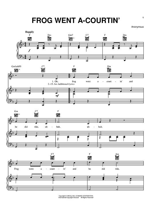 Frog Went A-Courtin'" Sheet Music for Piano/Vocal/Chords - Sheet Music Now