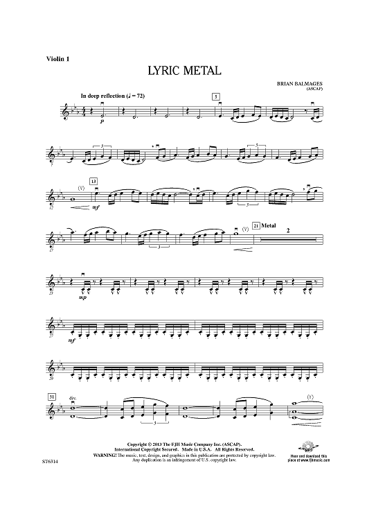 Lyric Metal - Violin 1" Sheet Music for String Orchestra - Sheet Music Now