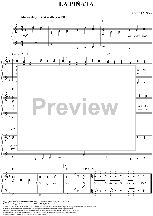 La Piñata" Sheet Music for Piano/Vocal/Chords - Sheet Music Now