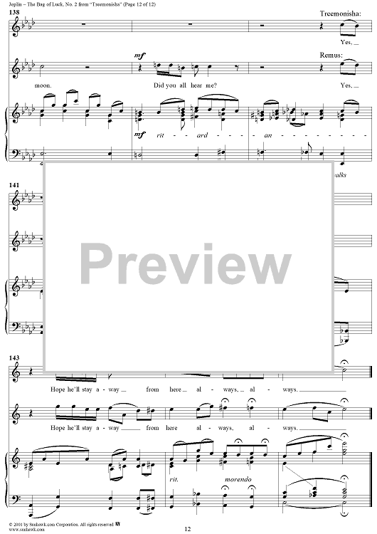 Treemonisha, No. 2: The Bag of Luck" Sheet Music for Piano/Vocal ...