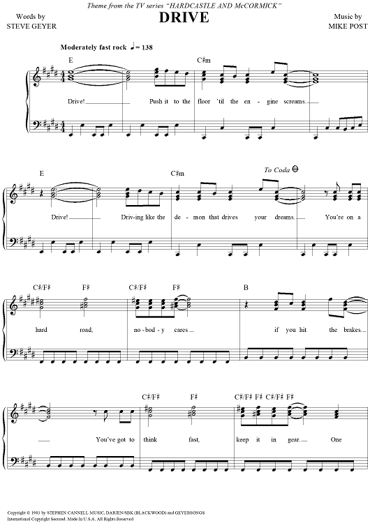 Drive" Sheet Music for Piano/Vocal/Chords - Sheet Music Now
