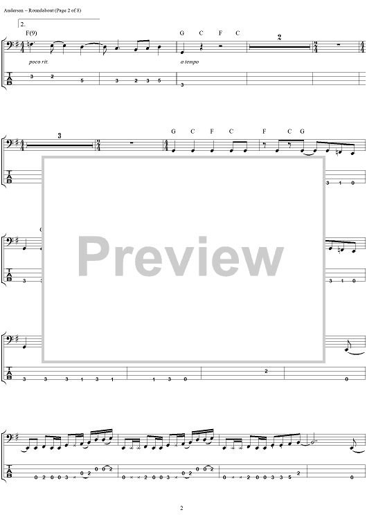 Roundabout" Sheet Music by Yes for Bass Tab - Sheet Music Now