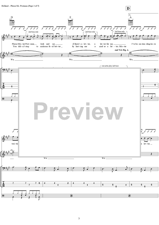 Please Mr. Postman" Sheet Music by The Beatles for Guitar Tab/Vocal ...