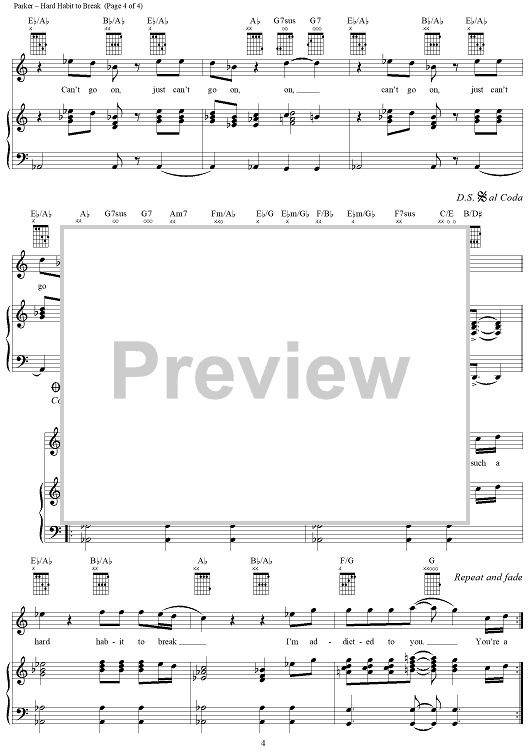 Hard Habit to Break" Sheet Music by Chicago for Piano/Vocal/Chords ...