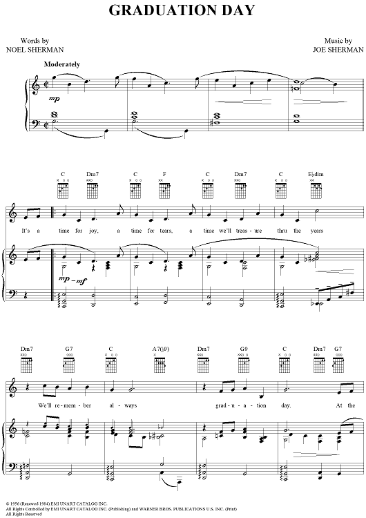 Graduation Day" Sheet Music by The Four Freshmen for Piano/Vocal/Chords ...