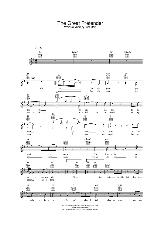 The Great Pretender" Sheet Music by Freddie Mercury for Lead Sheet ...