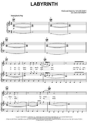 Labyrinth" Sheet Music by Taylor Swift for Piano/Vocal/Chords - Sheet ...