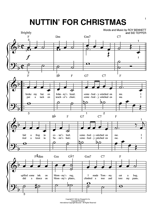 Nuttin' For Christmas" Sheet Music by Roy C. Bennett for Big Note Piano ...