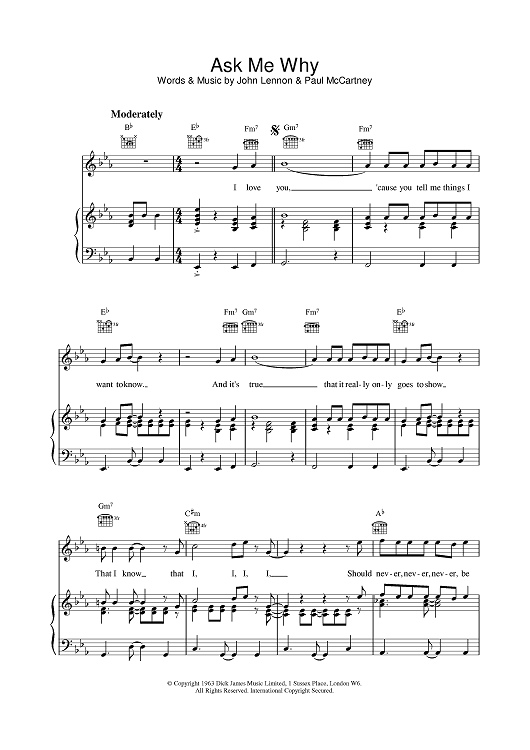 Ask Me Why" Sheet Music by The Beatles for Piano/Vocal/Chords - Sheet ...
