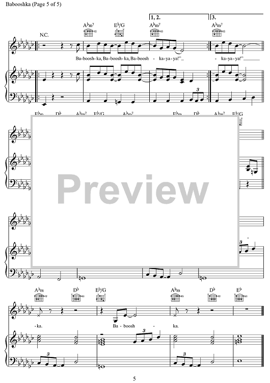 Babooshka" Sheet Music by Kate Bush for Piano/Vocal/Chords - Sheet ...