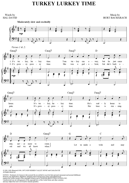 Turkey Lurkey Time" Sheet Music for Piano/Vocal/Chords - Sheet Music Now